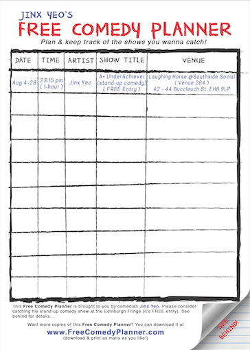 Free Comedy Planner - by Jinx Yeo